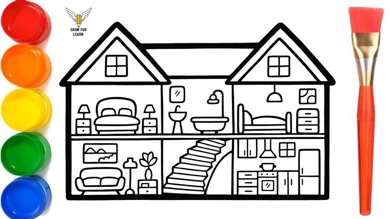 How to Draw Doll House drawing, Painting and Coloring for Kids ...