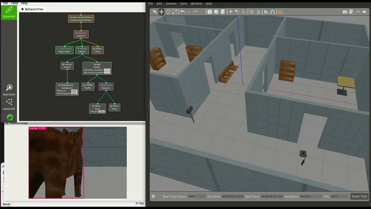 Autonomous pet tracking - Simulated in Gazebo ROS2 based on Behavior Tree. - YouTube