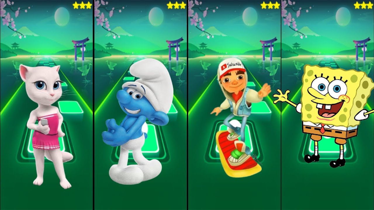 ANGELA 🆚 SMURF 🆚 SUBWAY SURFERS 🆚 SPONGE BOB Tiles Hop EDM Rush! - YouTube