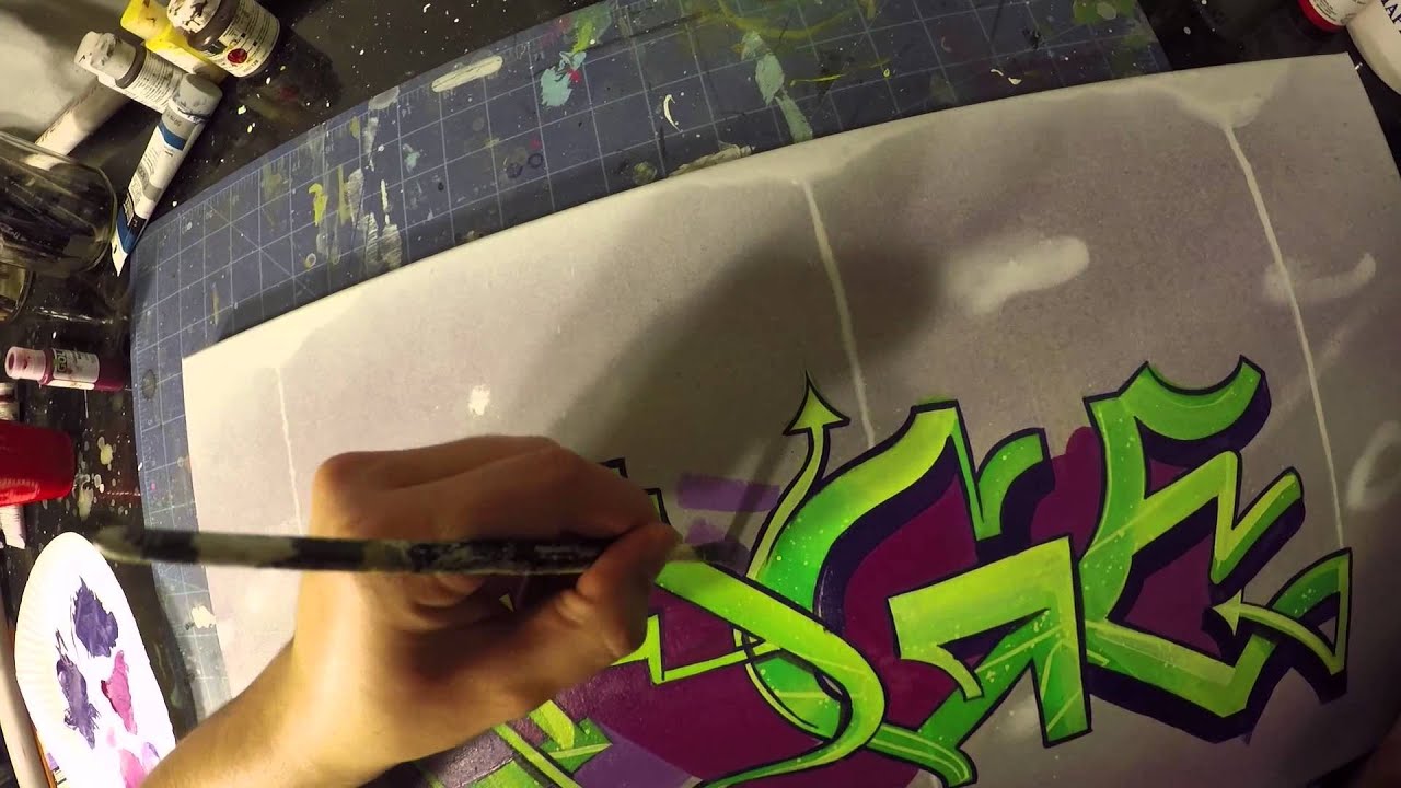 Sage acrylic graffiti painting process - YouTube