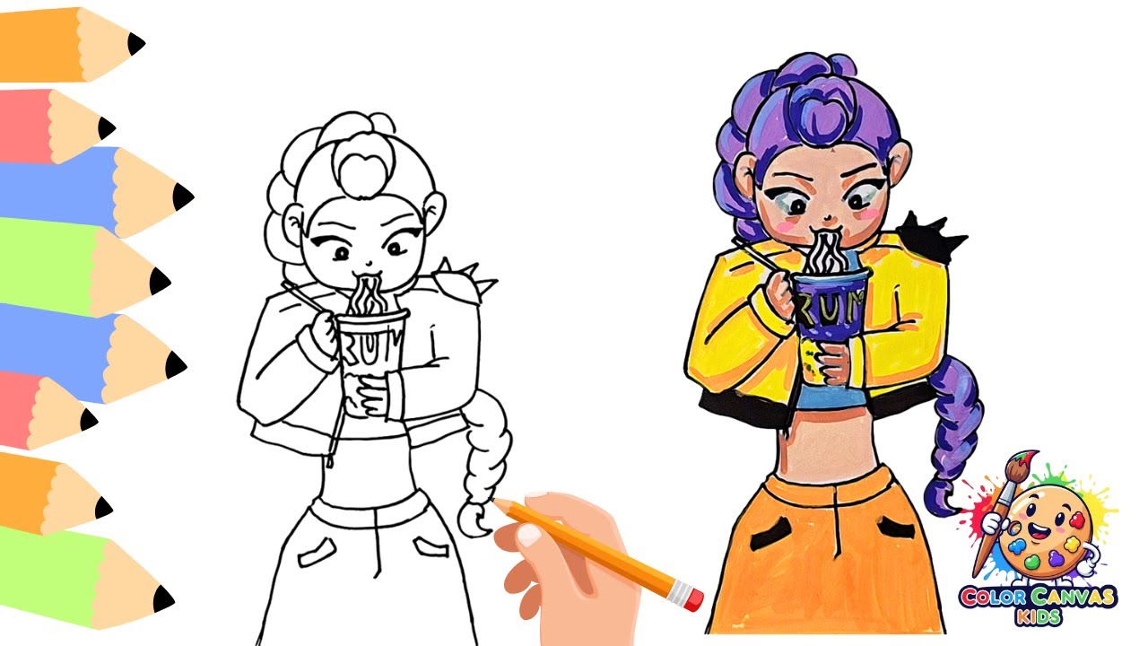 How to Draw Rumi Eating Ramen and Coloring | Kpop Demon Hunters Easy ...