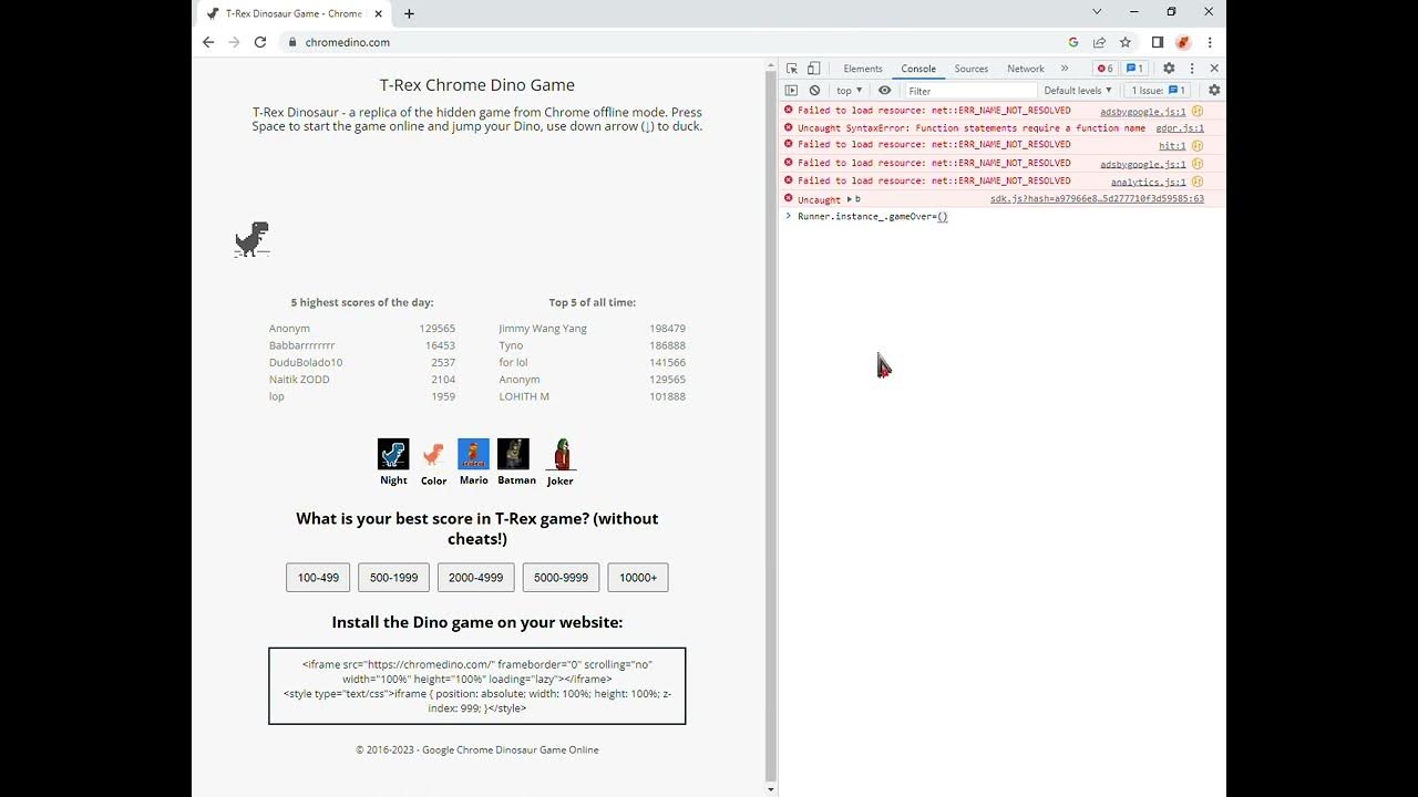 how to hack dino game - YouTube