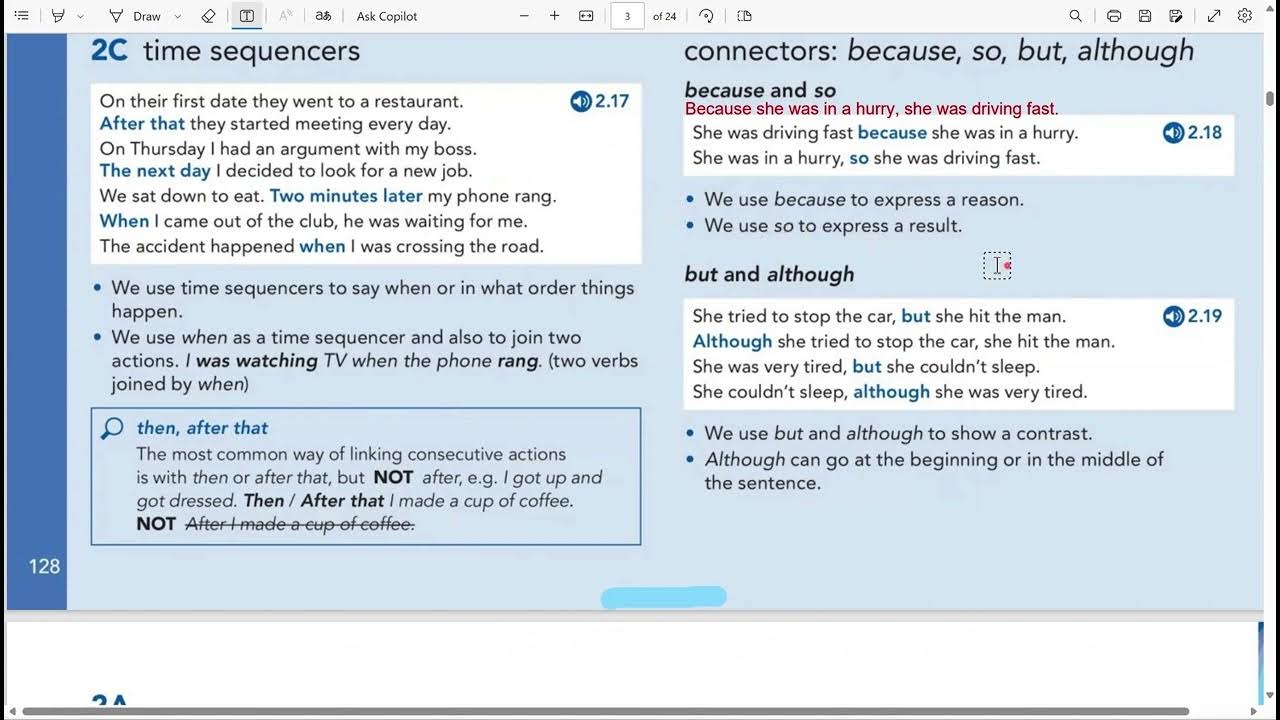 English File, Pre-Intermediate, time sequencers, Grammar Bank 2C, pages ...