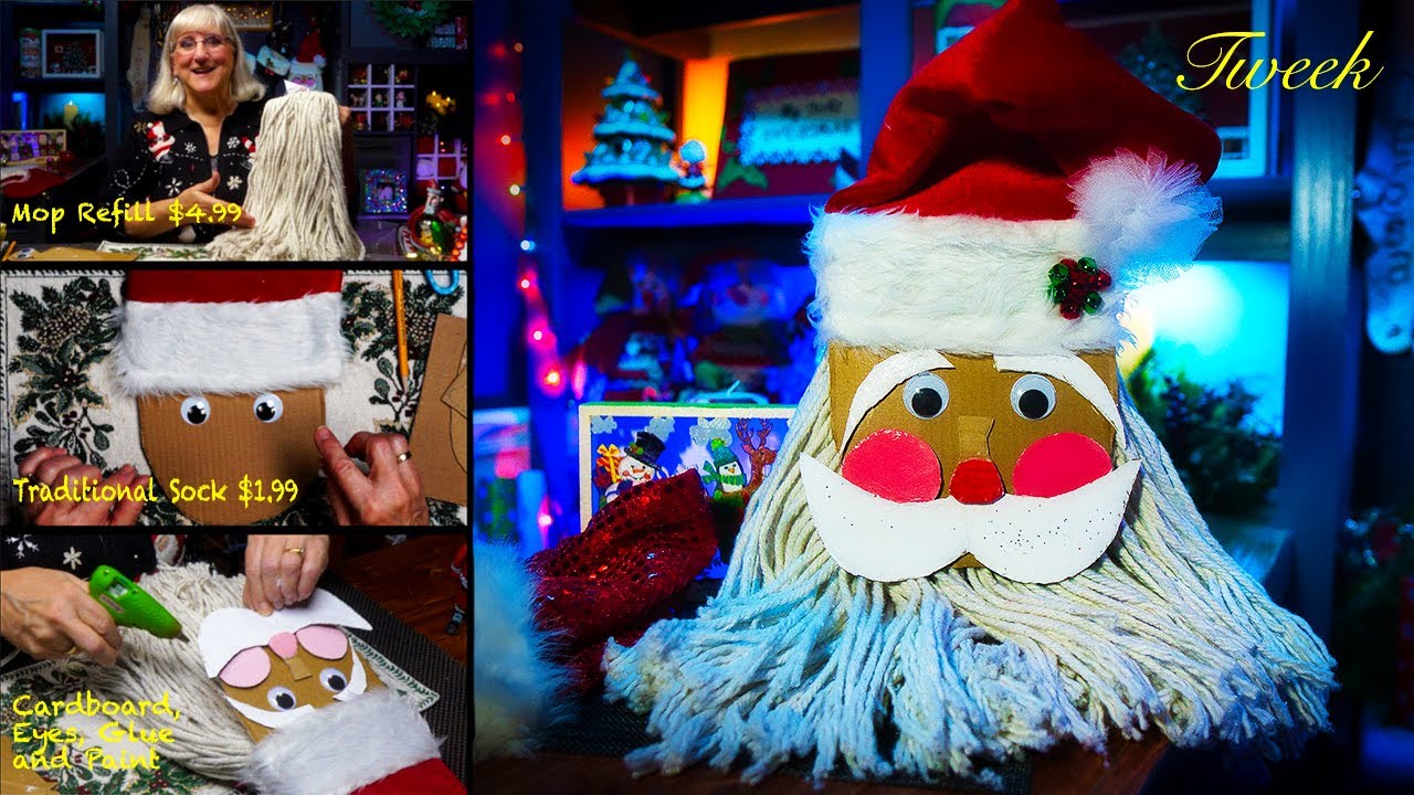 How to MAKE a DIY Christmas MOP SANTA, Step by Step, Less than $10 ...
