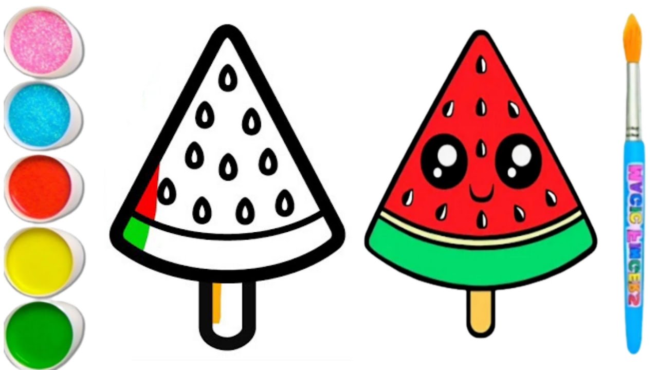 Watermelon Ice Cream Drawing, Coloring and Painting for kids and ...