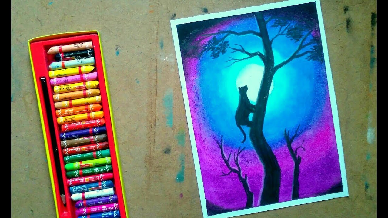 How to draw a silver and bright moonbeam scenery with lonely leopard ...
