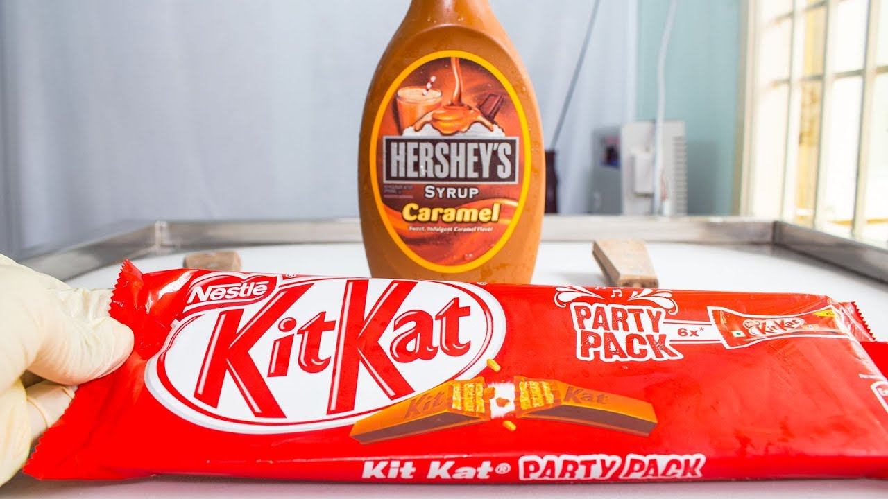 ICE CREAM ROLLS WITH CARAMELLO KIT KAT - SATISFYING ASMR VIDEO - YouTube