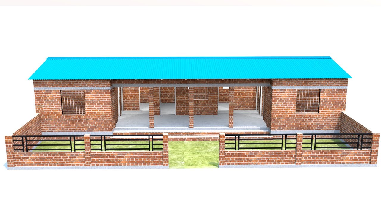 आंगन के साथ 5 कमरे का टिन क घर | tin shed house design for village ...