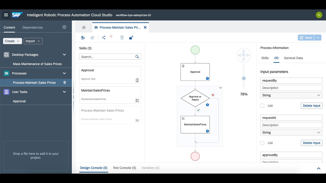 02-Design a process with approval user task and SAP Intelligent RPA bot ...