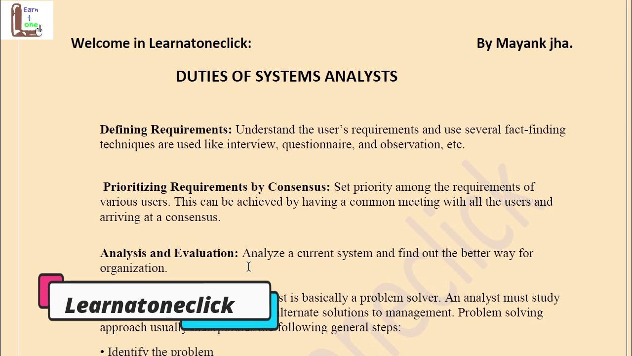 Duties Of System Analyst | MCS-014 Block 1 Unit 2, ignou bca mca - YouTube