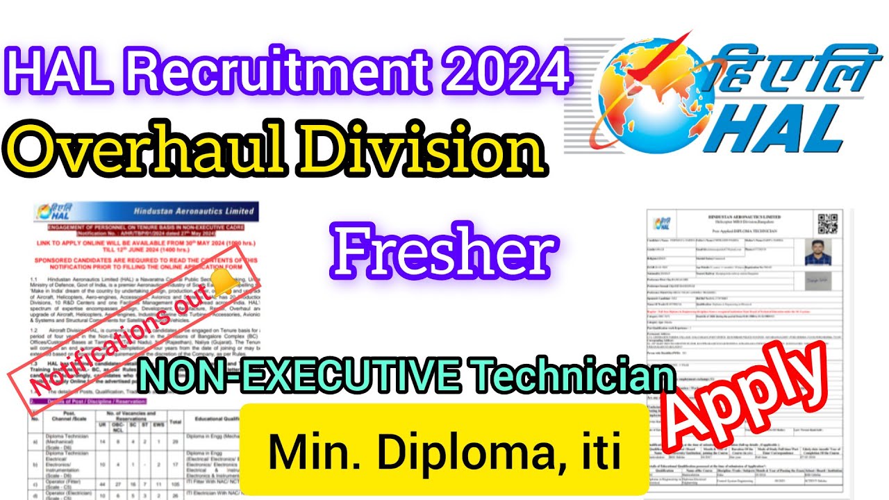 HAL New Overhaul Division recruitment apply online Hal Non - Executive ...