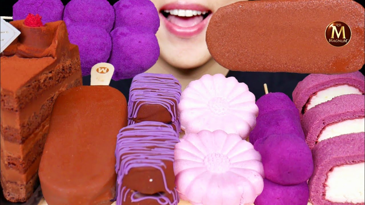 ASMR PURPLE + DARK CHOCOLATE *MAGNUM ICE CREAM, TICO, CAKE, MOCHI ...