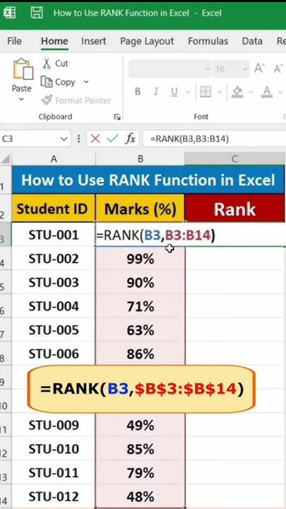 Rank Formula in excel | advanced excel tutorial #excel #exceltips #exceltutorial #exceltutorial ...