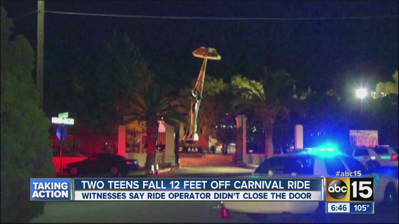 Two teens fall 12 feet from carnival ride - YouTube