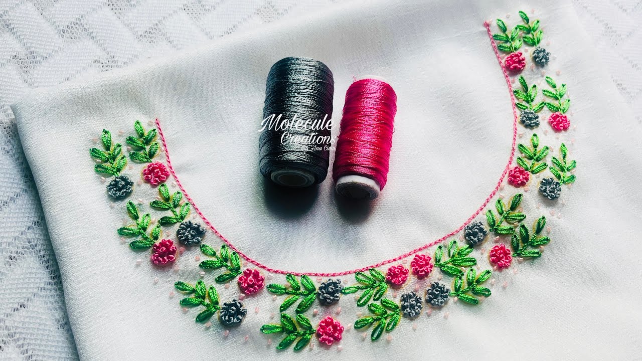 very easy simple neck embroidery with french knot| hand embroidery neck ...