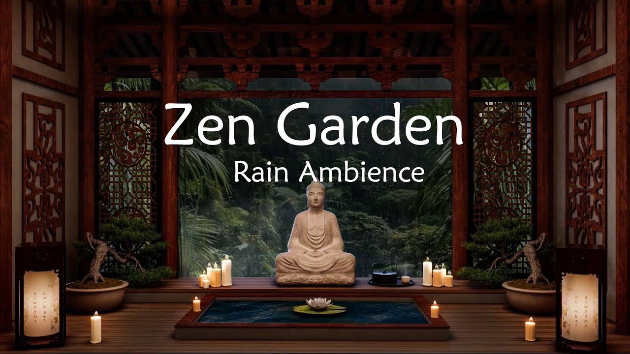 ZEN GARDEN AMBIANCE With Relaxing Light Rain Sounds / Rain Ambience ...