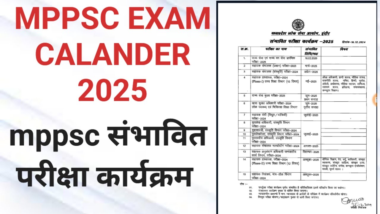 MPPSC Calander 2025 | mppsc pre 2025 notification update| mppsc ...