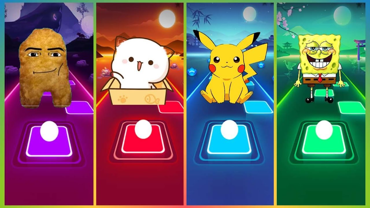 Gegagedigedagedago Bongo Cat vs Pikachu vs Spongebob Tiles hop - YouTube