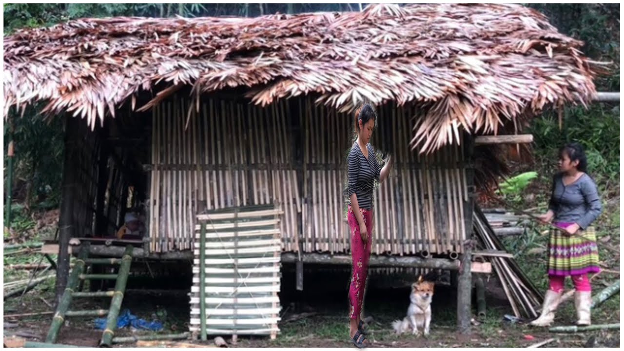 Full video of building a house made of bamboo with walls instead of ...