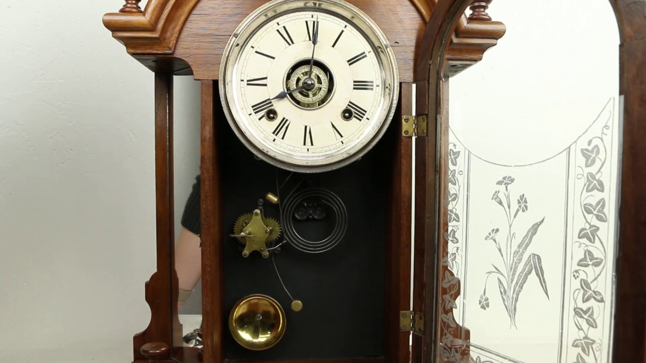 Victorian Antique Walnut Mantel Clock, Angel Statues, Ansonia NY - YouTube