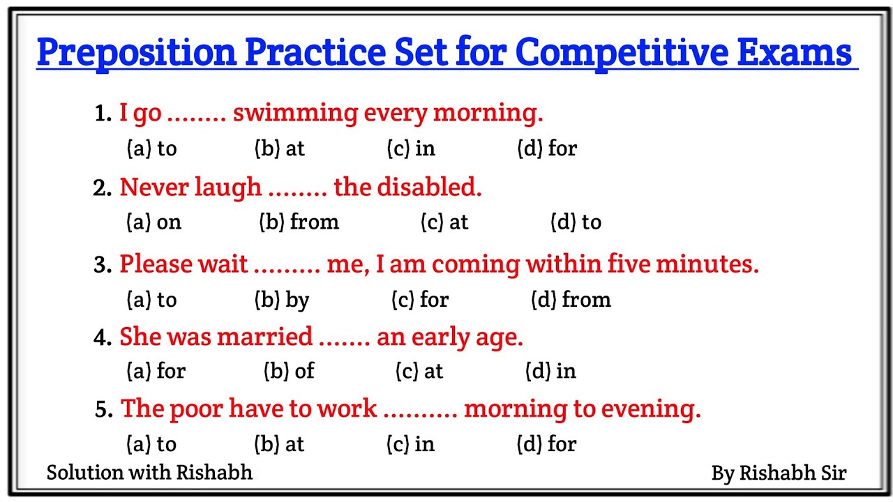 Preposition objective questions | Preposition in english grammar ...