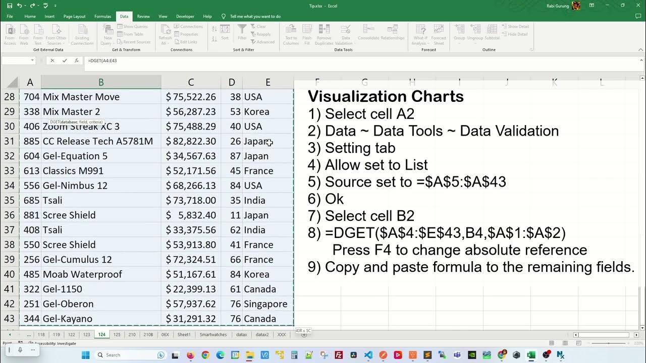 How to use DGET function in Excel with example - Excel Tips and Tricks - YouTube