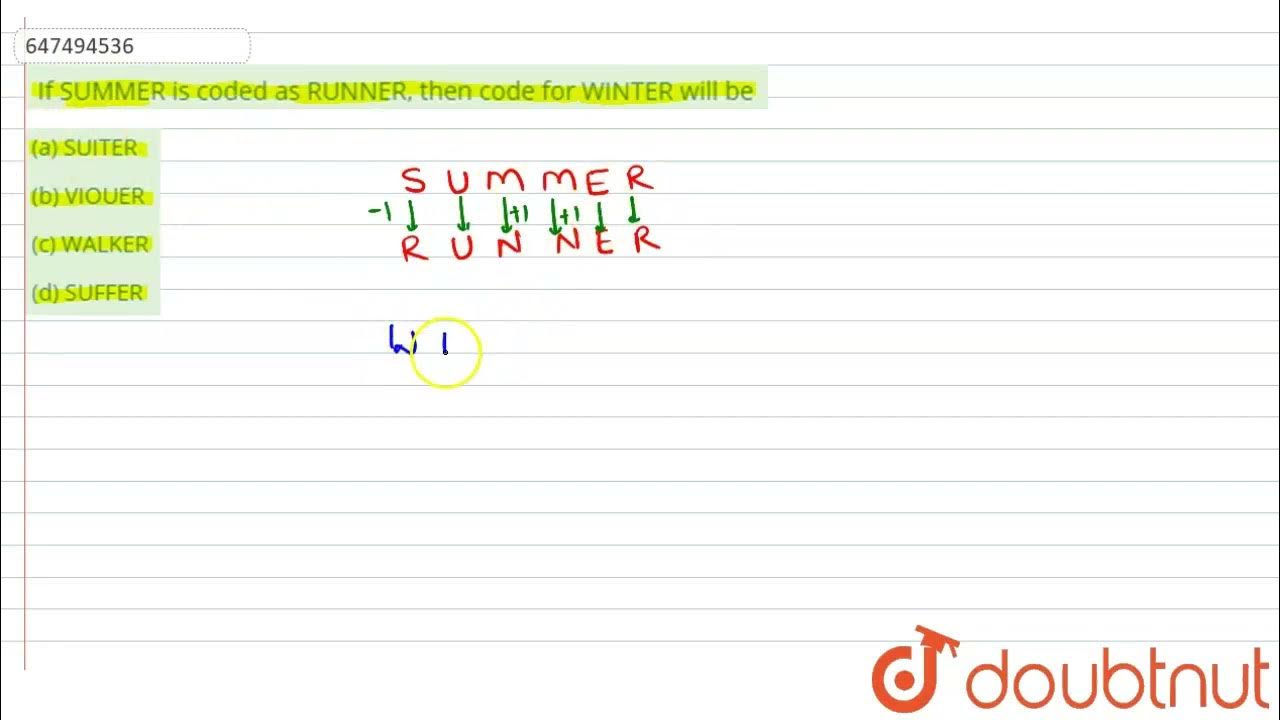 If SUMMER is coded as RUNNER, then code for WINTER will be | CLASS 14 ...
