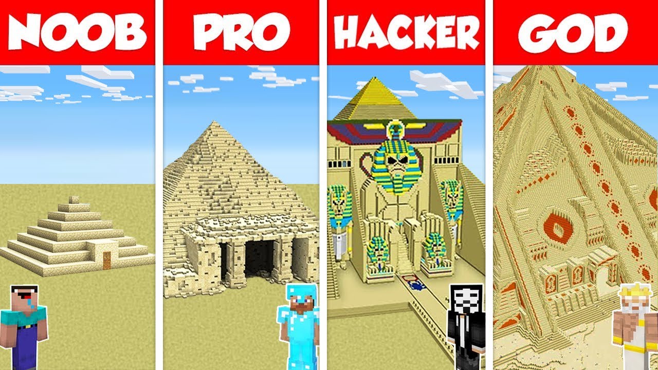 Minecraft Battle: NOOB vs PRO vs HACKER vs GOD: SAND PYRAMID HOUSE BASE ...
