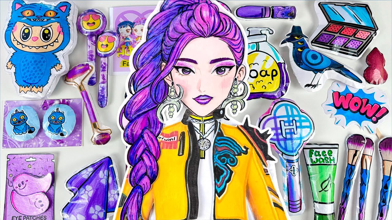 🌸Paper DIY🌸 KPop Demon hunters Rumi colouring hear and makeup squishy ...