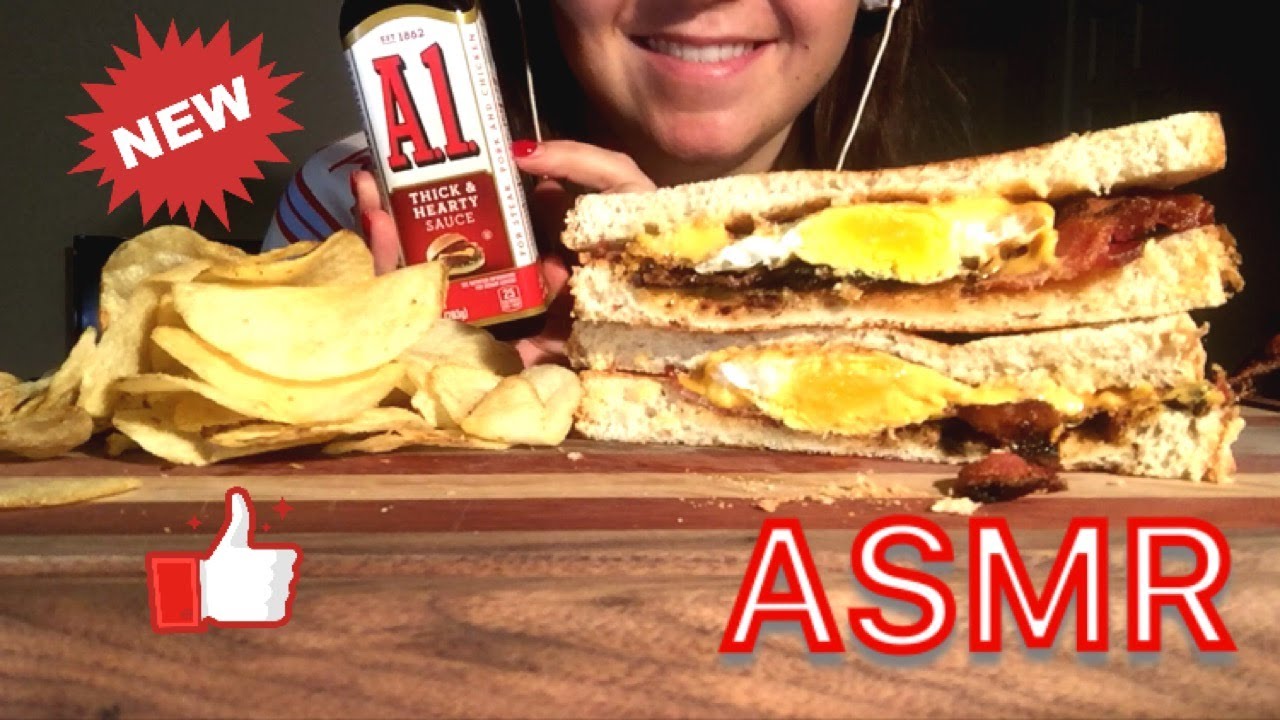 BREAKFAST ASMR bacon, egg & cheese grilled sandwich w/ potato chips ...