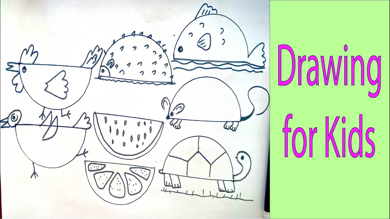 Drawing with half circle | Easy Drawing for kids | Loin Drawing ...