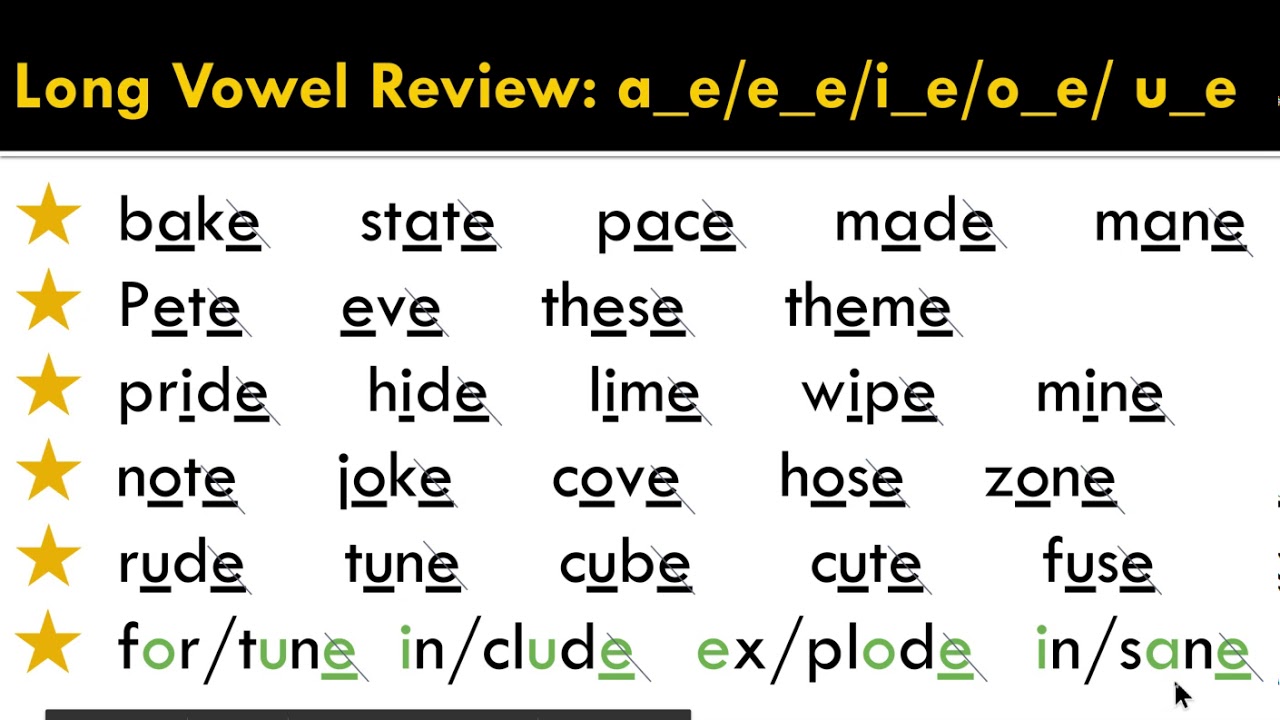 Phonics Long Vowel Review Extra 2 - YouTube