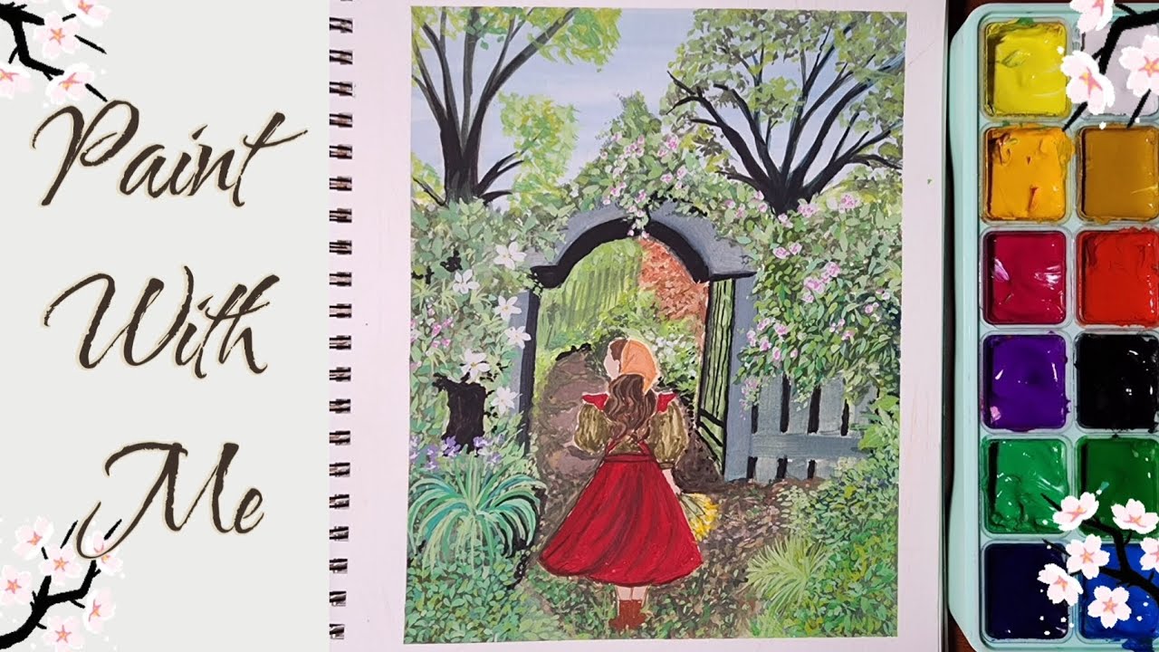 Paint with me : Beautiful Garden / Gouache Painting - YouTube