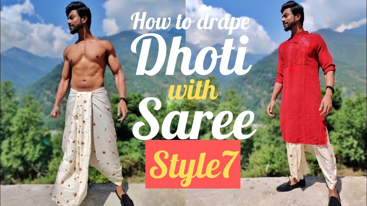 How to Drape a Dhoti with Saree : Style 7 - YouTube