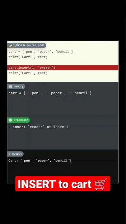 cart.INSERT(🛒) | List in python #pythonforbeginners - YouTube
