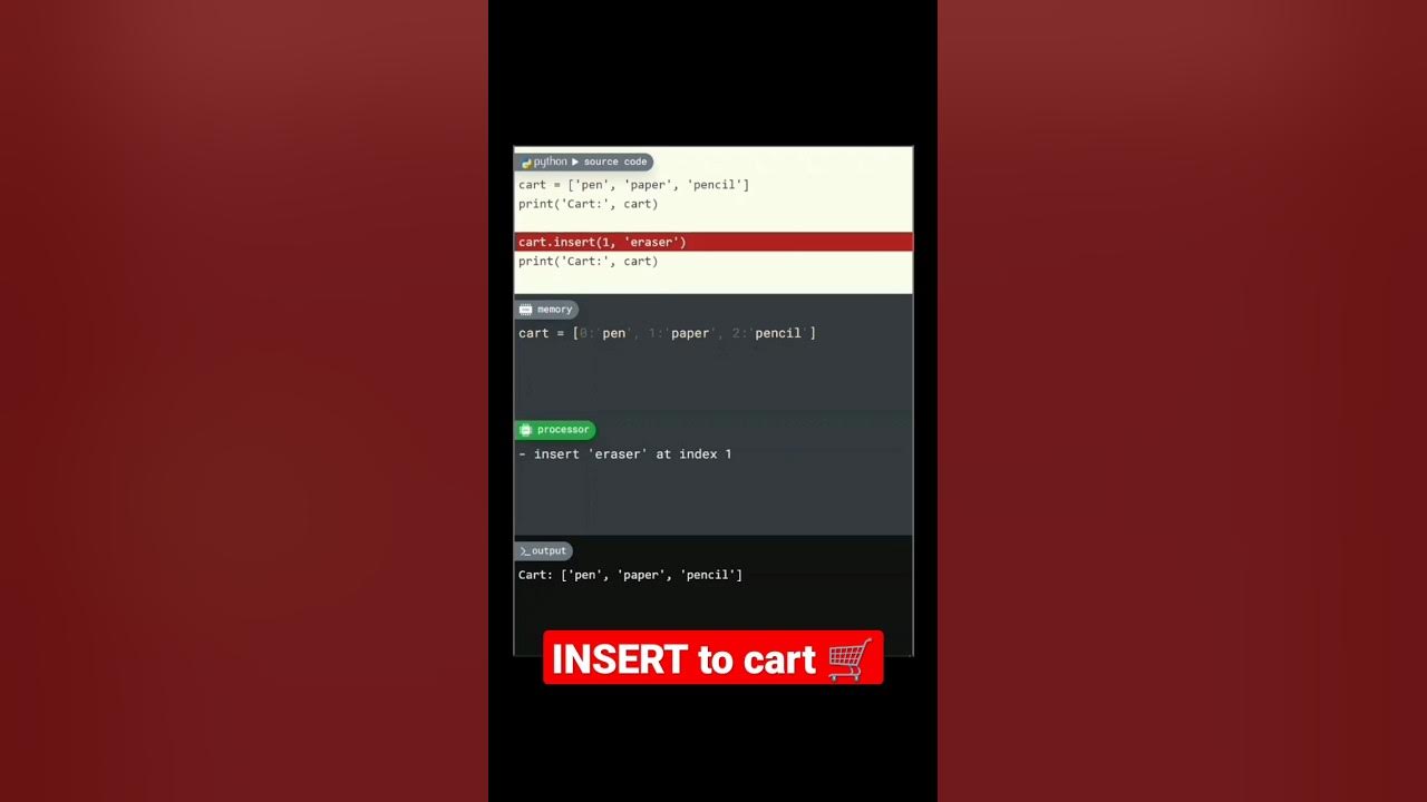cart.INSERT(🛒) | List in python #pythonforbeginners - YouTube