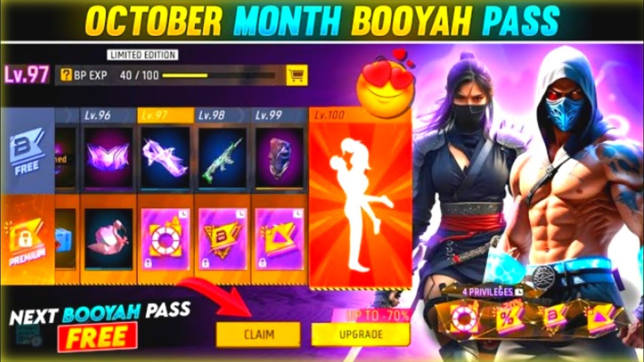 🥳Free fire october booyah pass review😍 | Free fire october booyah pass ...