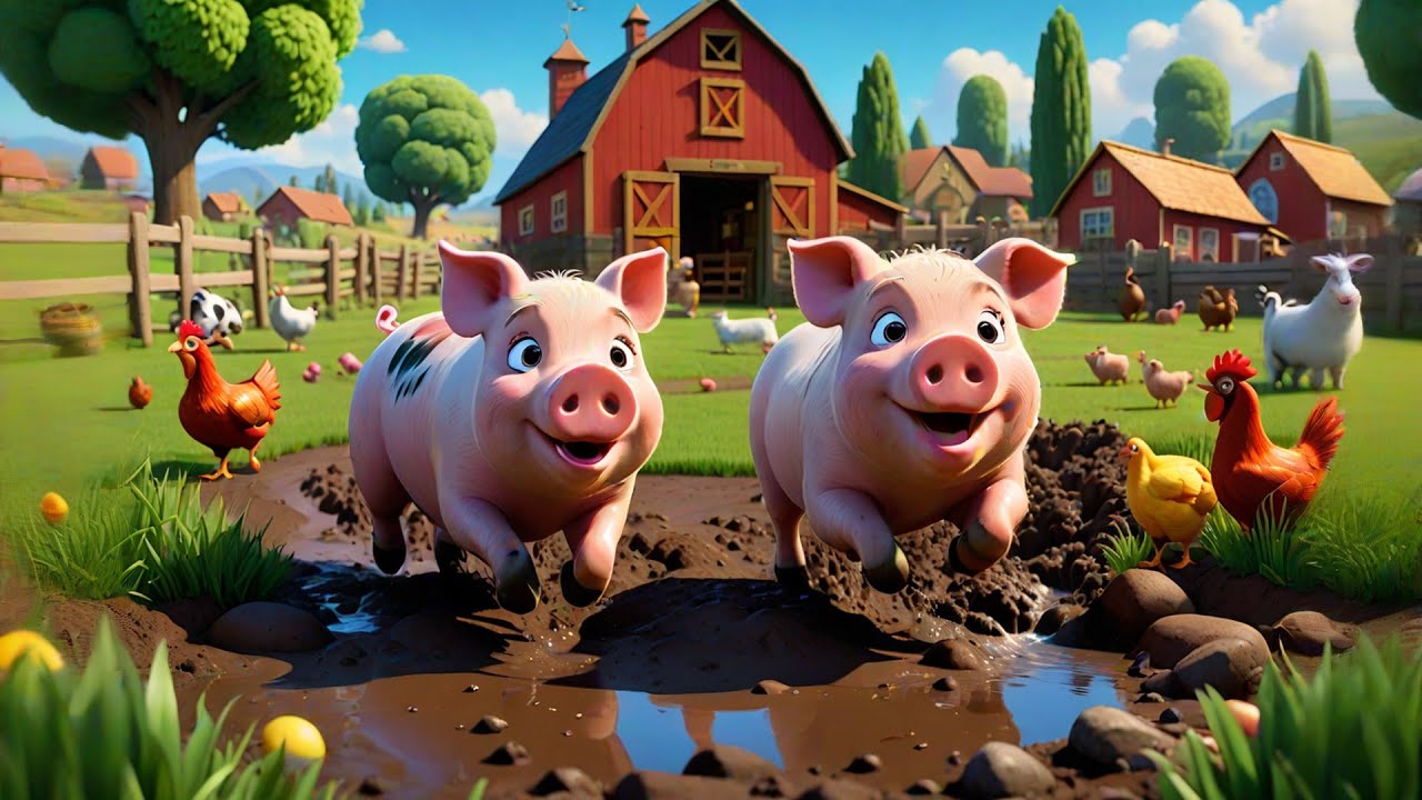 Two Happy Pigs Splash in Mud | Fun Animal Song for Kids | Preschool ...