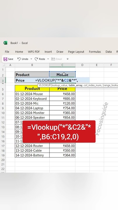 Wildcard vlookup in excel tips and tricks #focusinguide #exceltips #tutorial #shorts - YouTube