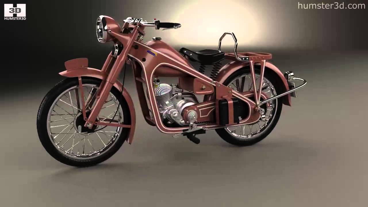 Honda Dream Type D 1951 by 3D model store Humster3D.com - YouTube