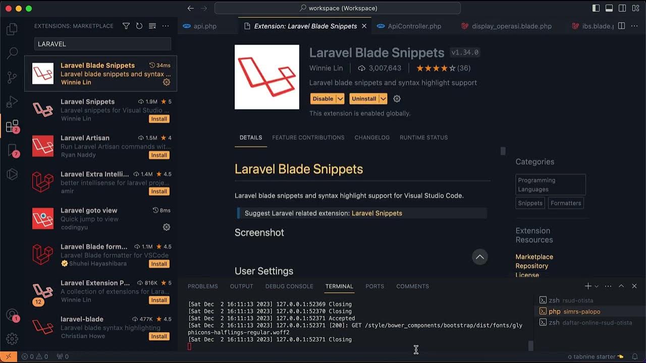 Cara Install Blade Snippet Laravel ( Membuka file blade otomatis melalui controller) - YouTube