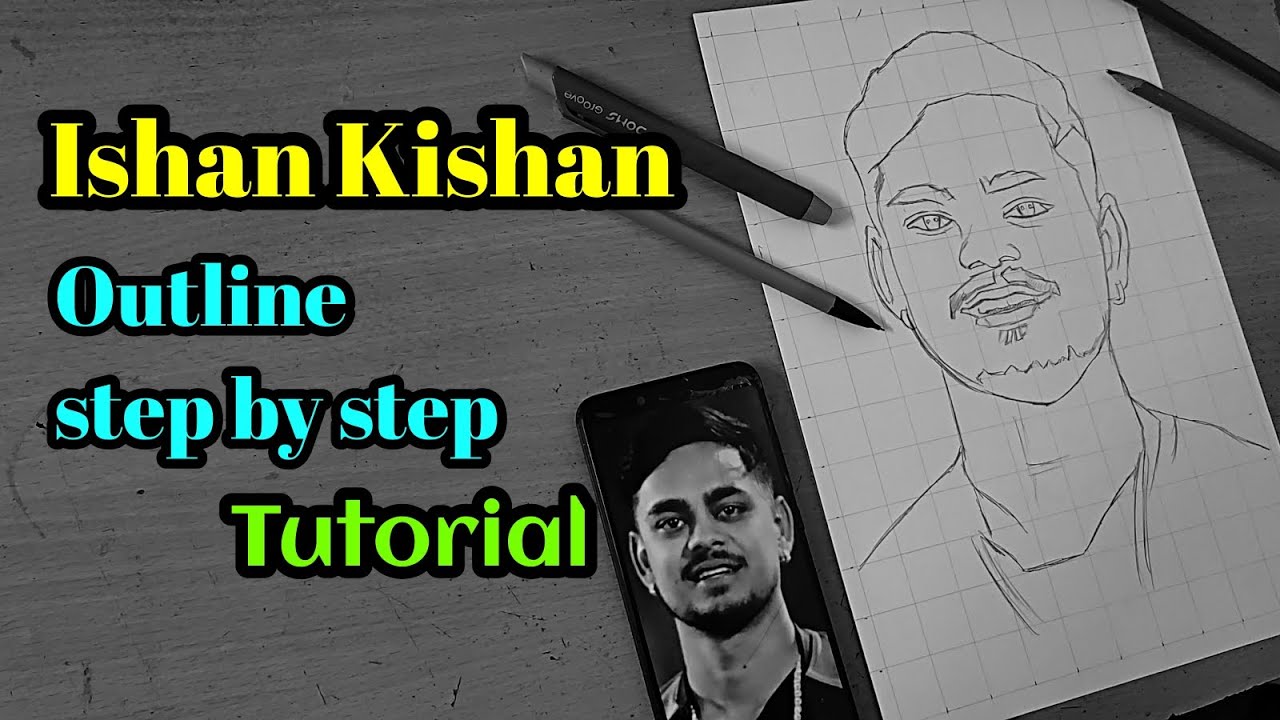 How to draw ishan Kishan sketch (outline) #tutorial #ishankishan # ...