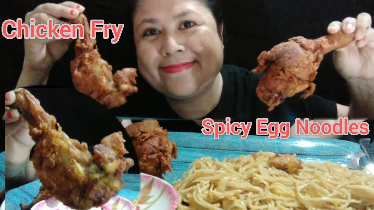 EATING CHICKEN LEG PIECE AND WINGS // SPICY EGG NOODLES // CHICKEN LEG ...