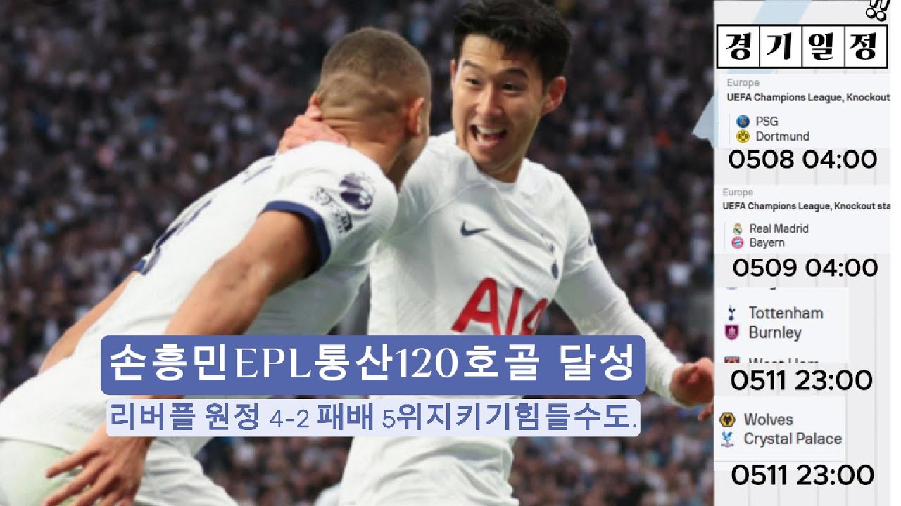 손흥민 리버플 안필드에서 EPL 300경기 120호골 달성 팀은 4-2로 패 #손흥민 #프리미어리그 #토트넘 #리버플#football - YouTube