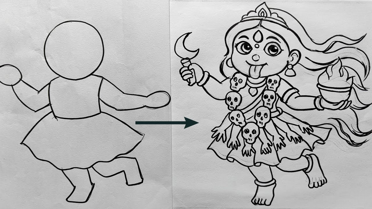 cute maa kali line drawing,maa kali drawing easy,diwali drawing,outline ...