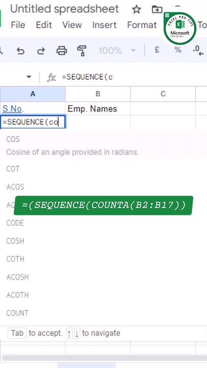 SEQUENCE Function With COUNTA Formula In Excel Tips & Tricks #exceltutorial #exceltech #viral ...