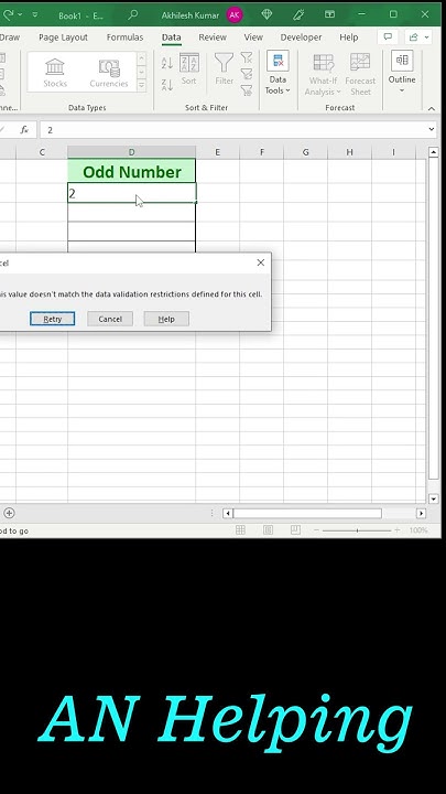 Odd Number Validation In Excel Excel Shorts Exceltips Exceltutorial Excelformula