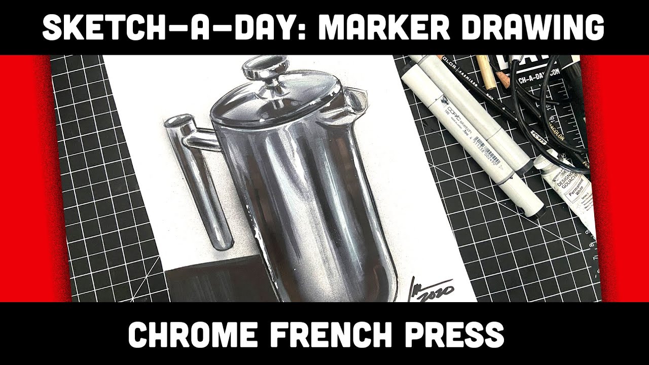 Sketch A Day: French Press Copic Marker Drawing - YouTube