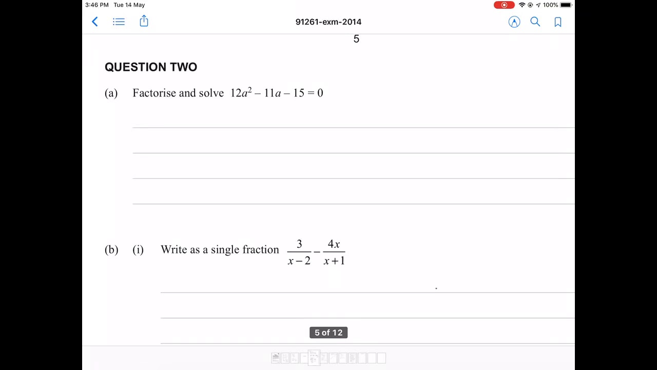 2014 NCEA Level 2 algebra exam walkthrough QUESTION TWO - YouTube