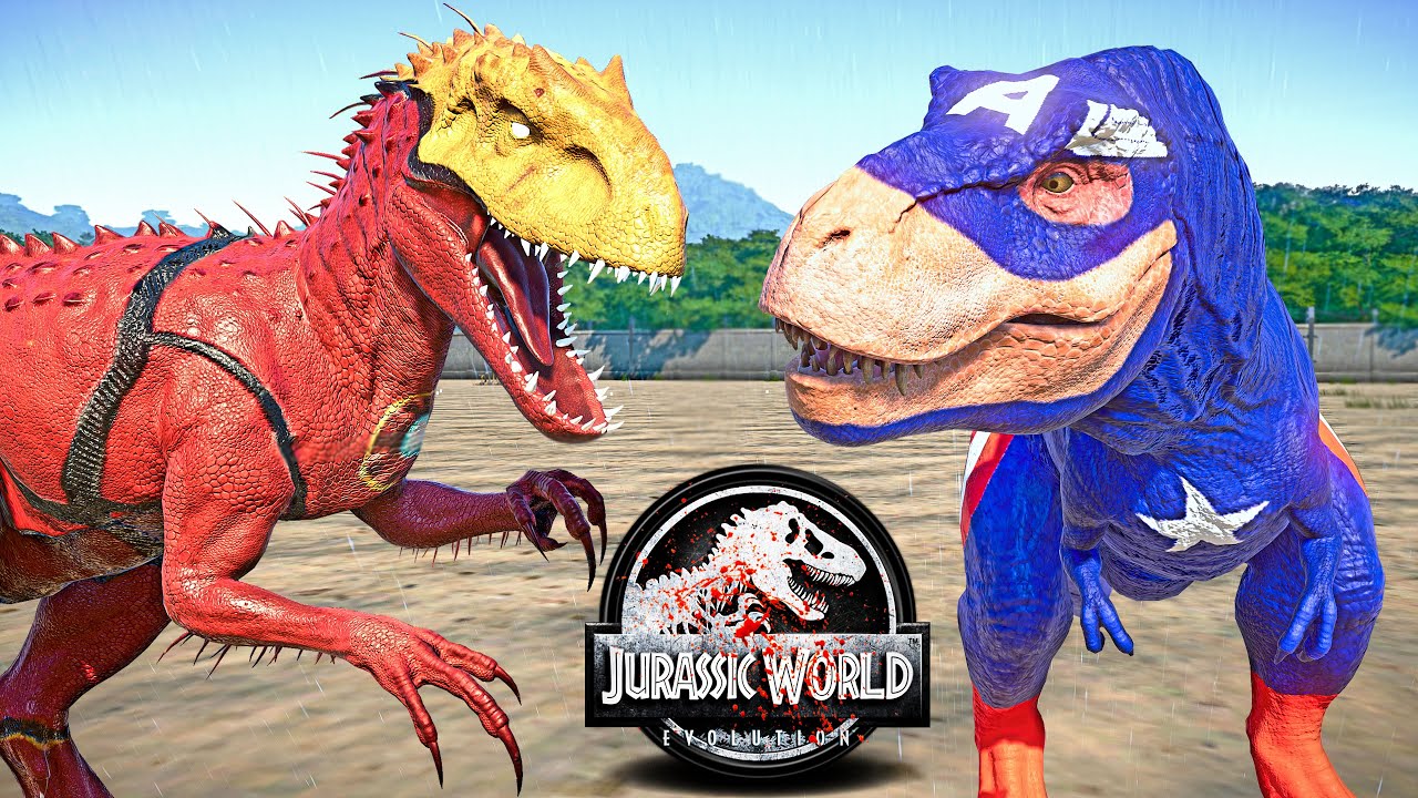 IRON MAN I-REX vs CAPTAIN AMERICA T-REX, Green Lantern Dinosaurs Fight ...